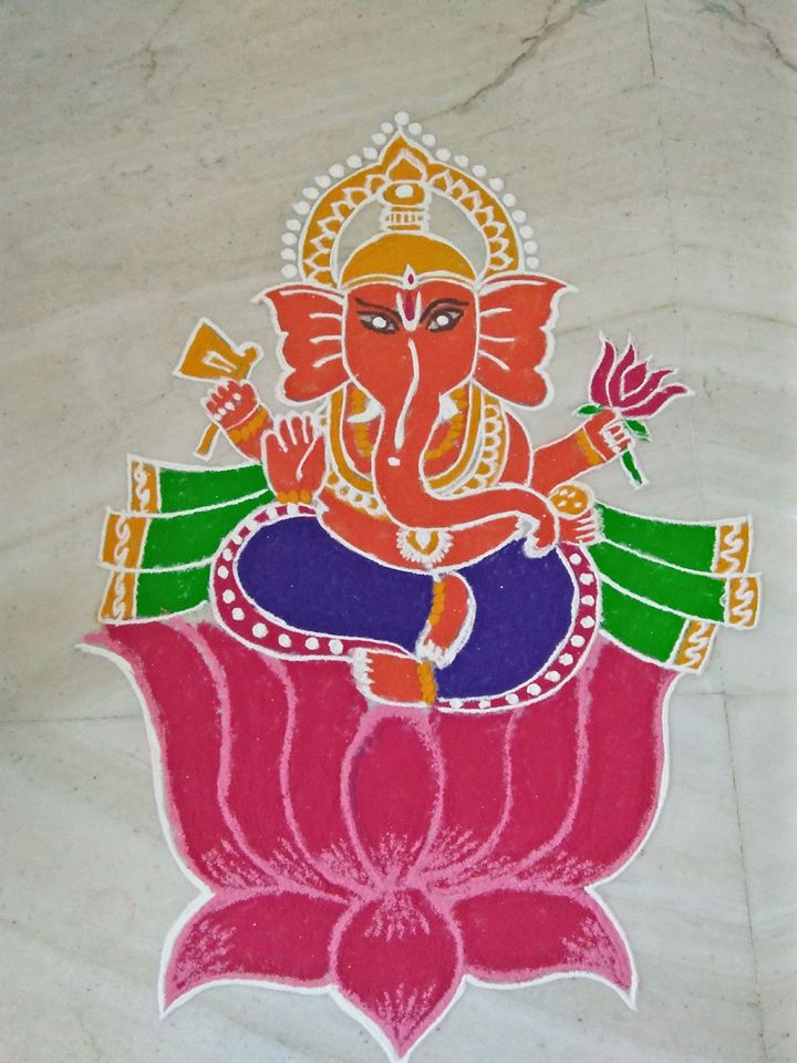 TELUGU WEB WORLD: GANESH AND MUSICAL INSTRUMENTS MODERN RANGOLI ART FOR ...