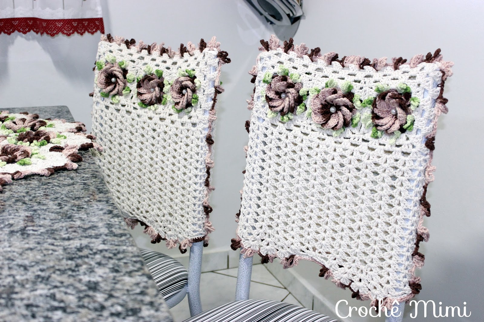 Conjunto de capa de crochê para cadeiras ~ teste Crochê da Mimi