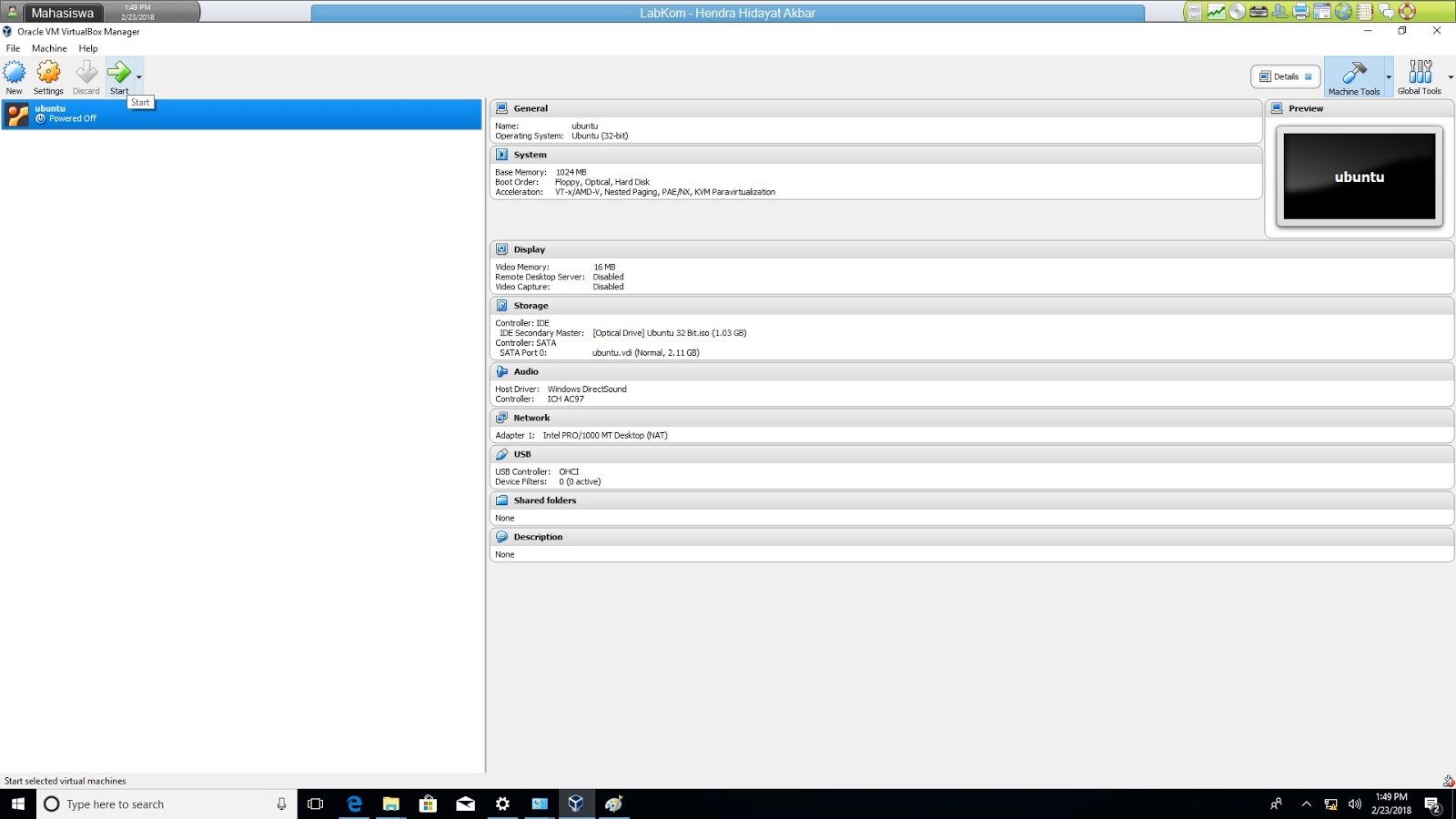 Cara Instalisasi Ubuntu (small os) pada Virtual Box Oracle