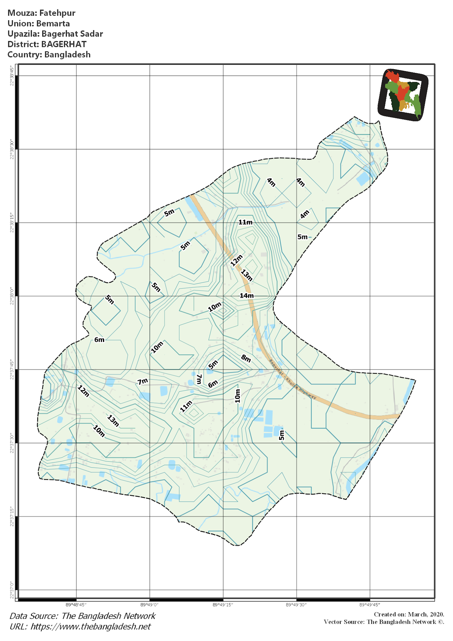 Map of Fatehpur Mouza, Bagerhat Sadar, Bagerhat