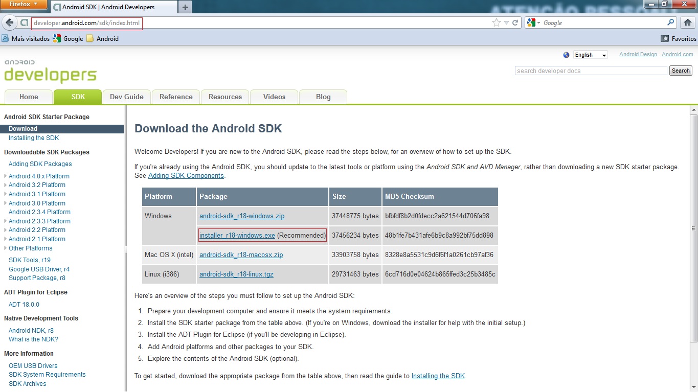 Escola Android: Instalando o SDK Android e configurando o Eclipse