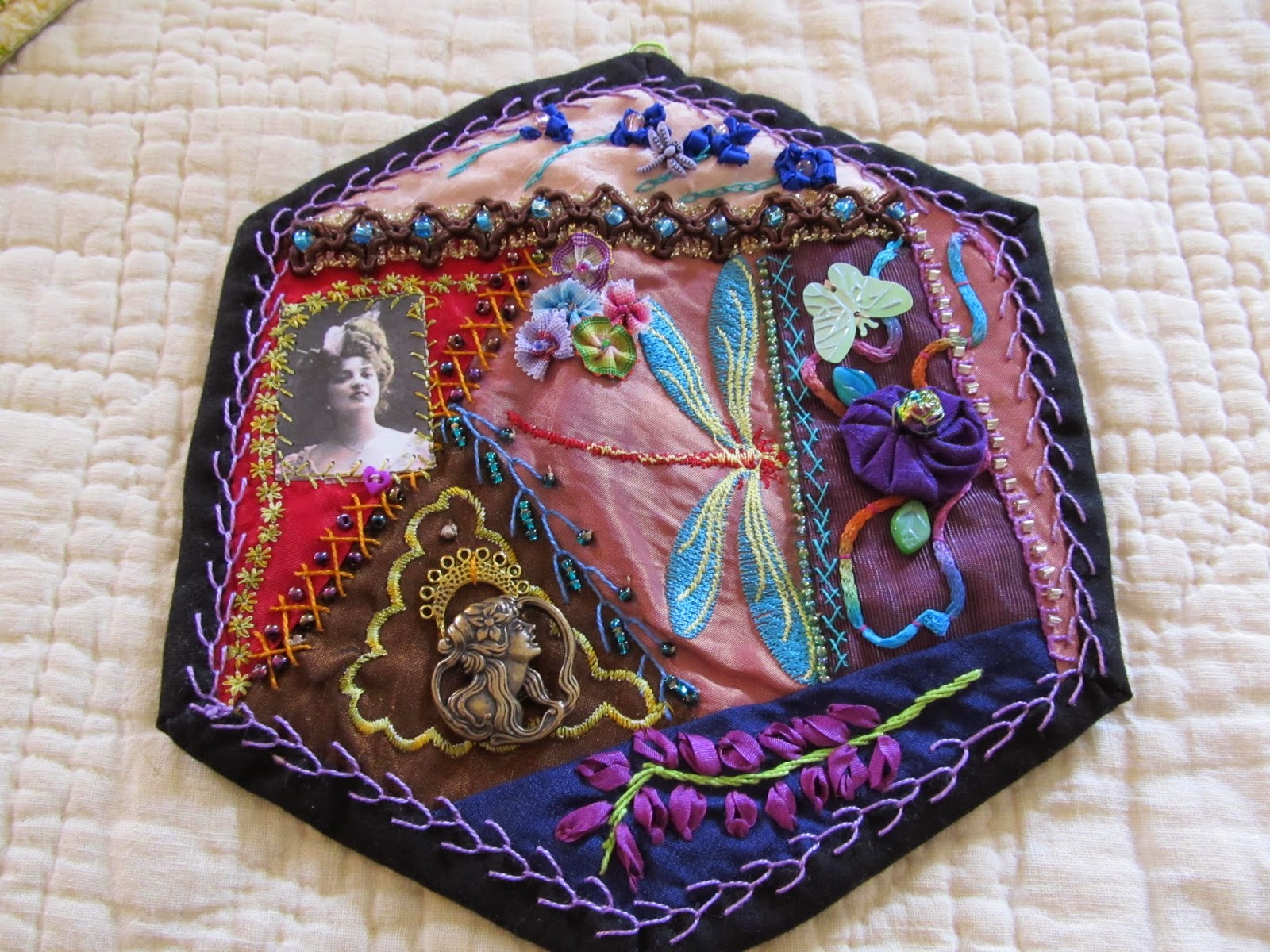 Crazy Quilting In Texas with Mary K. Beard: Mini Crazy Quilts - Hexagon ...