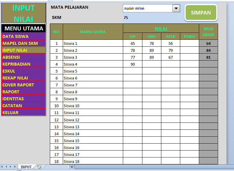 ExcelHeru: Contoh Aplikasi Raport yang Sudah Jadi