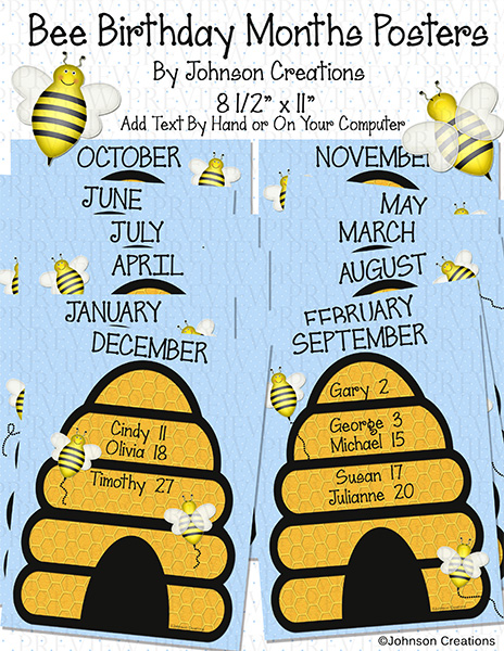 Johnson Creations: Bee Birthday Months Posters