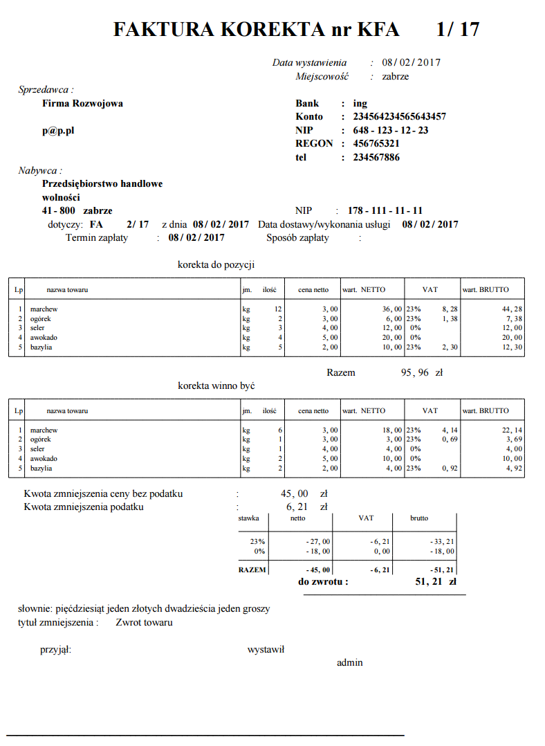 Poznaj obsługę programów Madar: Wydruki korekt faktury VAT