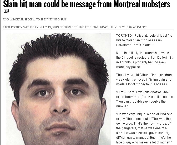 Canada 2.0: Omicidio di mafia a Toronto, ucciso Salvatore 'Sam' Calautti