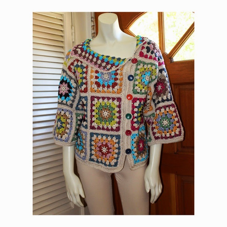 Casacos de squares coloridos em crochê - Croche da Anjinha