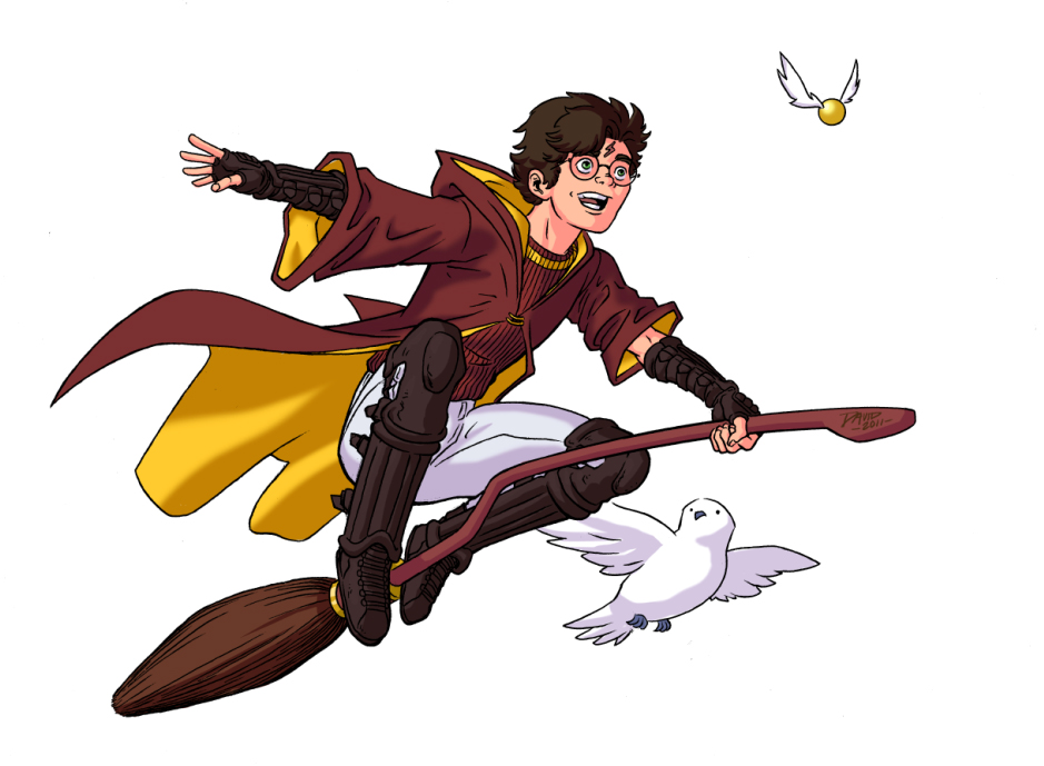 A Cartoon Harry Potter Flying On A Broom
