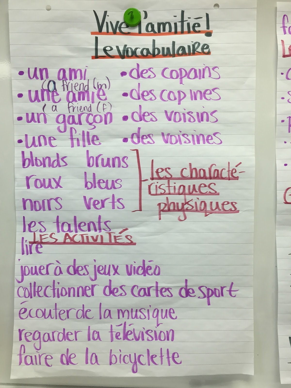 Fossil Hill French!: 5A & 5B - Vive L'amitie - VOCABULAIRE
