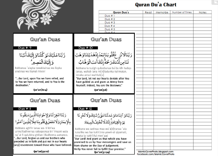 Islamic Cover photos: A Collection of 40 Dua's from Quran + A Du'a chart