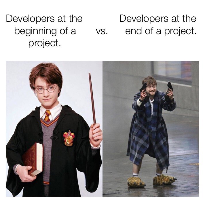 Developers at the beginning of a project vs Developers at the end of a ...