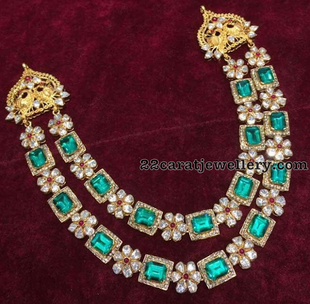 Two Layer Unique Diamond Emerald Set - Jewellery Designs