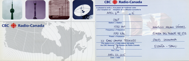 molaDX: CBEF - 1550 kHz - RADIO CANADA PREMIÉRE - Windsor, ON (CAN) - QSL