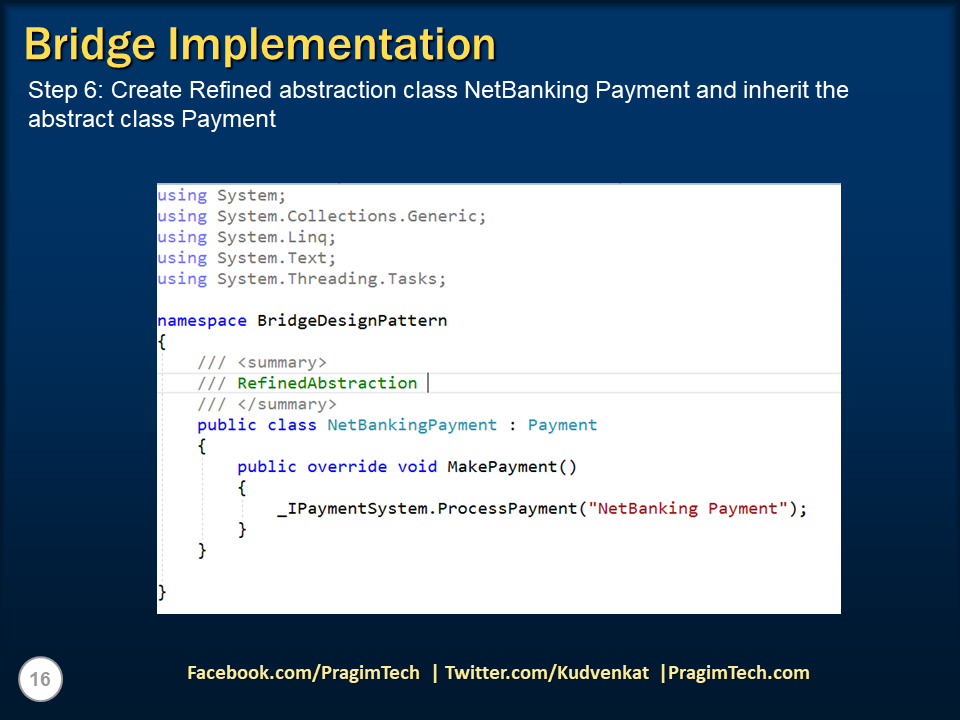 Sql server, .net and c# video tutorial: Bridge Design Pattern - Slides