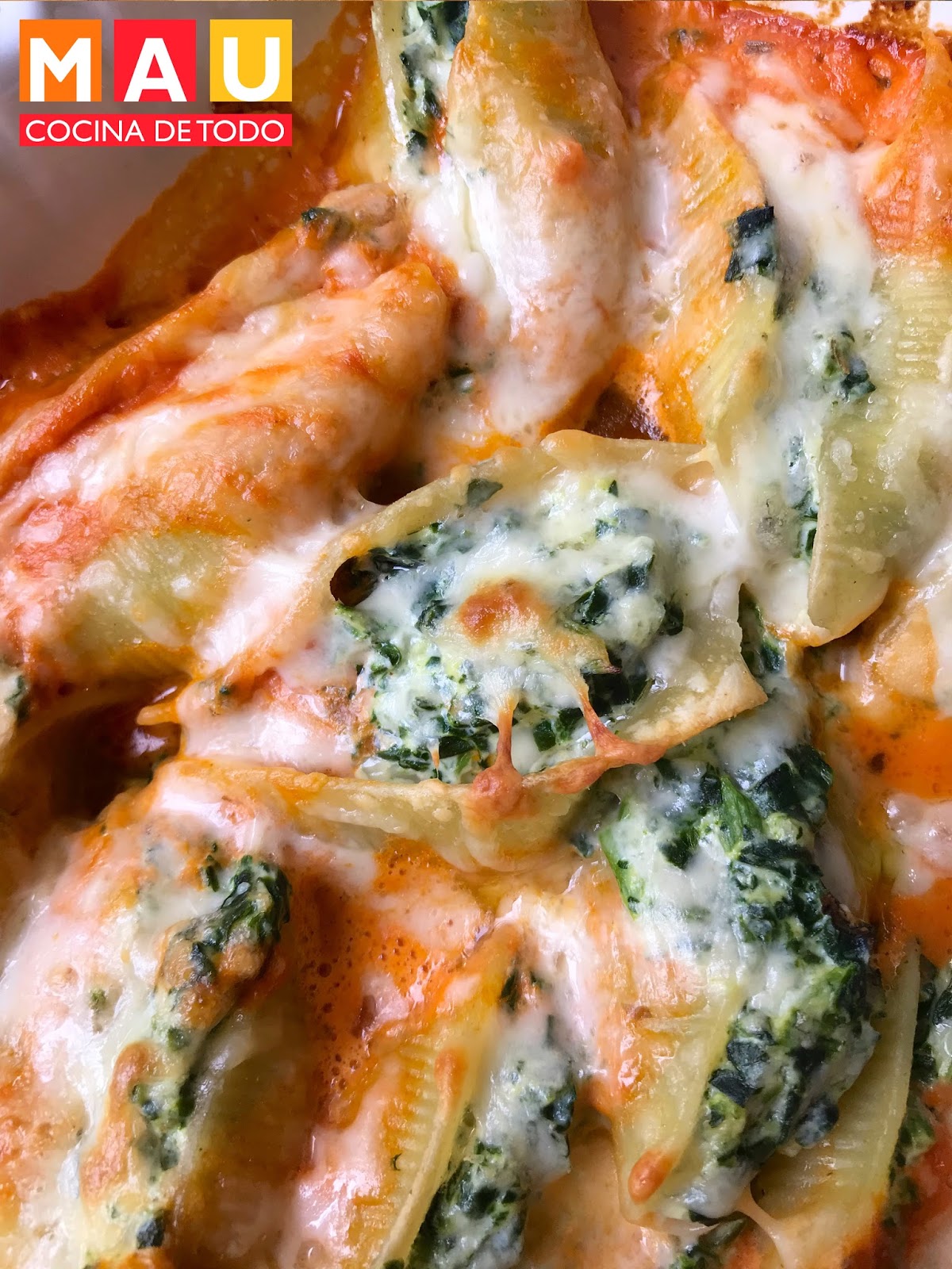 Mau Cocina de Todo: Conchas de Pasta Rellenas de Espinacas