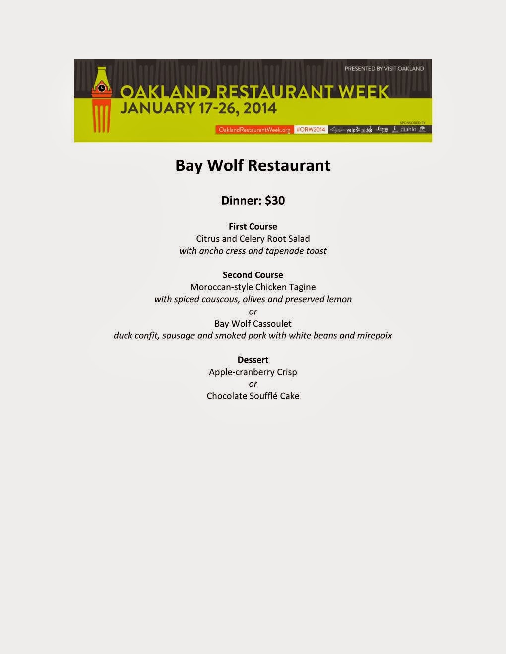 Oakland's Own: Oakland Restaurant Week!!! - Comprehensive Deal List