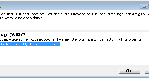 โปรพอประมาณ Axapta Axapta Error เวลา Deliver Remainder ออกไม่ได้
