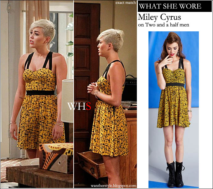 WHAT SHE WORE: Miley Cyrus in yellow and black abstract print dress on ...
