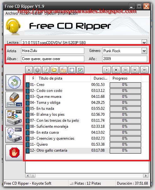 PROGRAMAS Y MANUALES: Convierte CD a Mp3, Ogg o Wav con Free CD Ripper