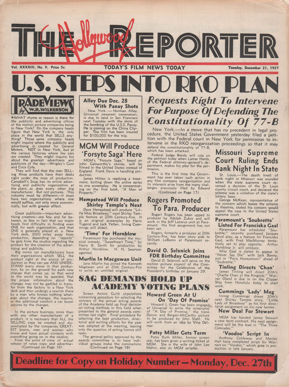 Filmic Light - Snow White Archive: Hollywood Reporter Dec 21, 1937 ...