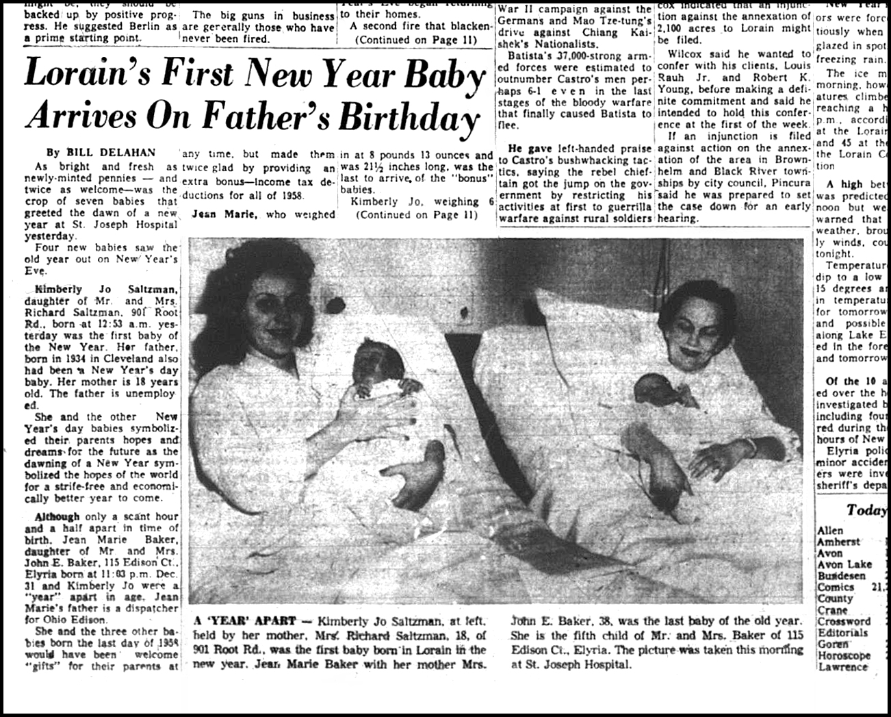 Brady's Bunch of Lorain County Nostalgia: First Babies of 1959 & 1969