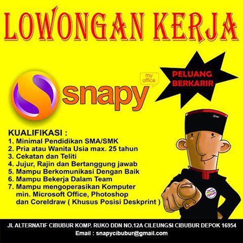 Loker Snapy Cibubur | Loker Cileungsi-Bogor-Depok Bekasi-Cibubur