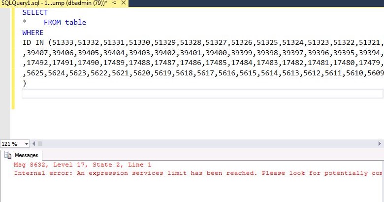 SQL Server: Error 8623 and 8632 in SQL Server 2016.