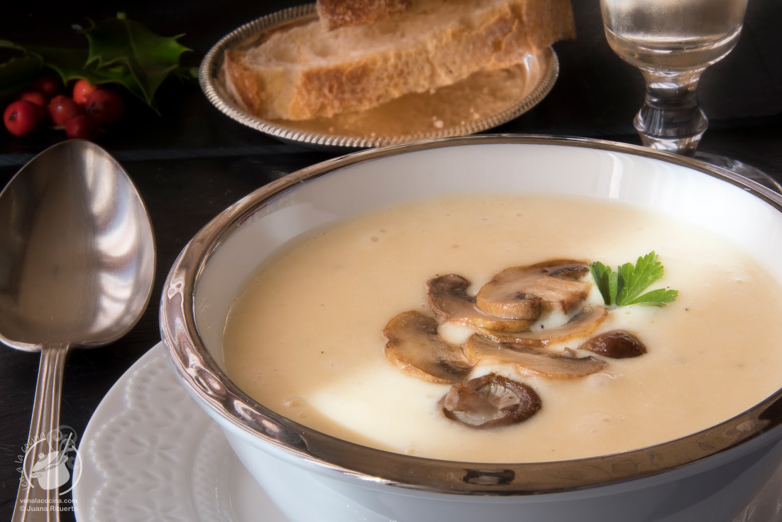 Crema de patata fácil con champiñones (versión festiva). Navidad 2018