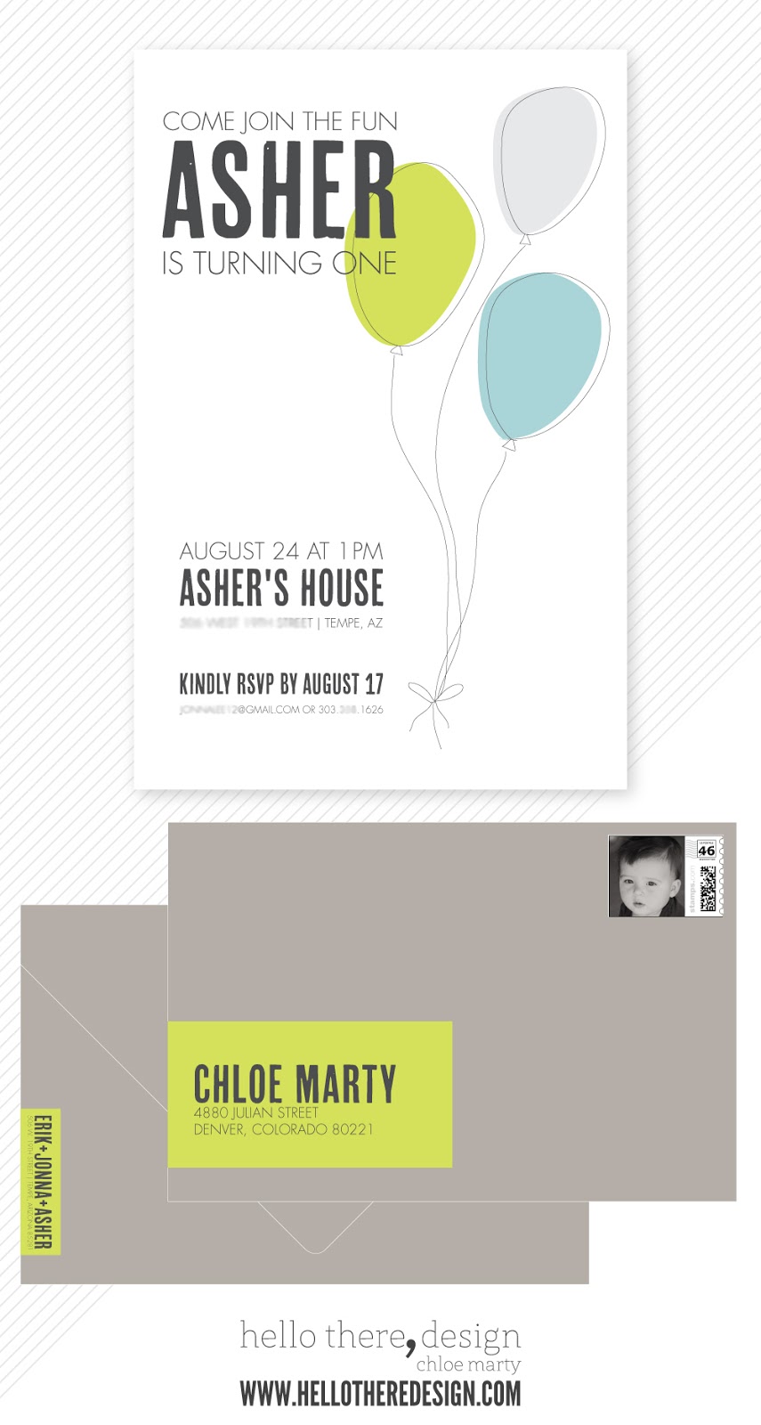 &chloe: asher turns one :: custom birthday party invitation design