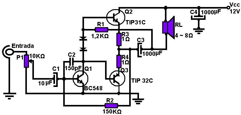 Amplificadores de audio: Amplificador con TIP 31 y TIP 32