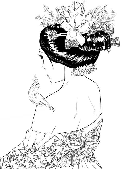Geisha Line Art | Flaming Ichijiku
