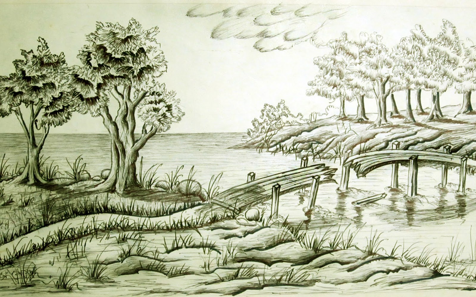 Broken Bridge Drawing