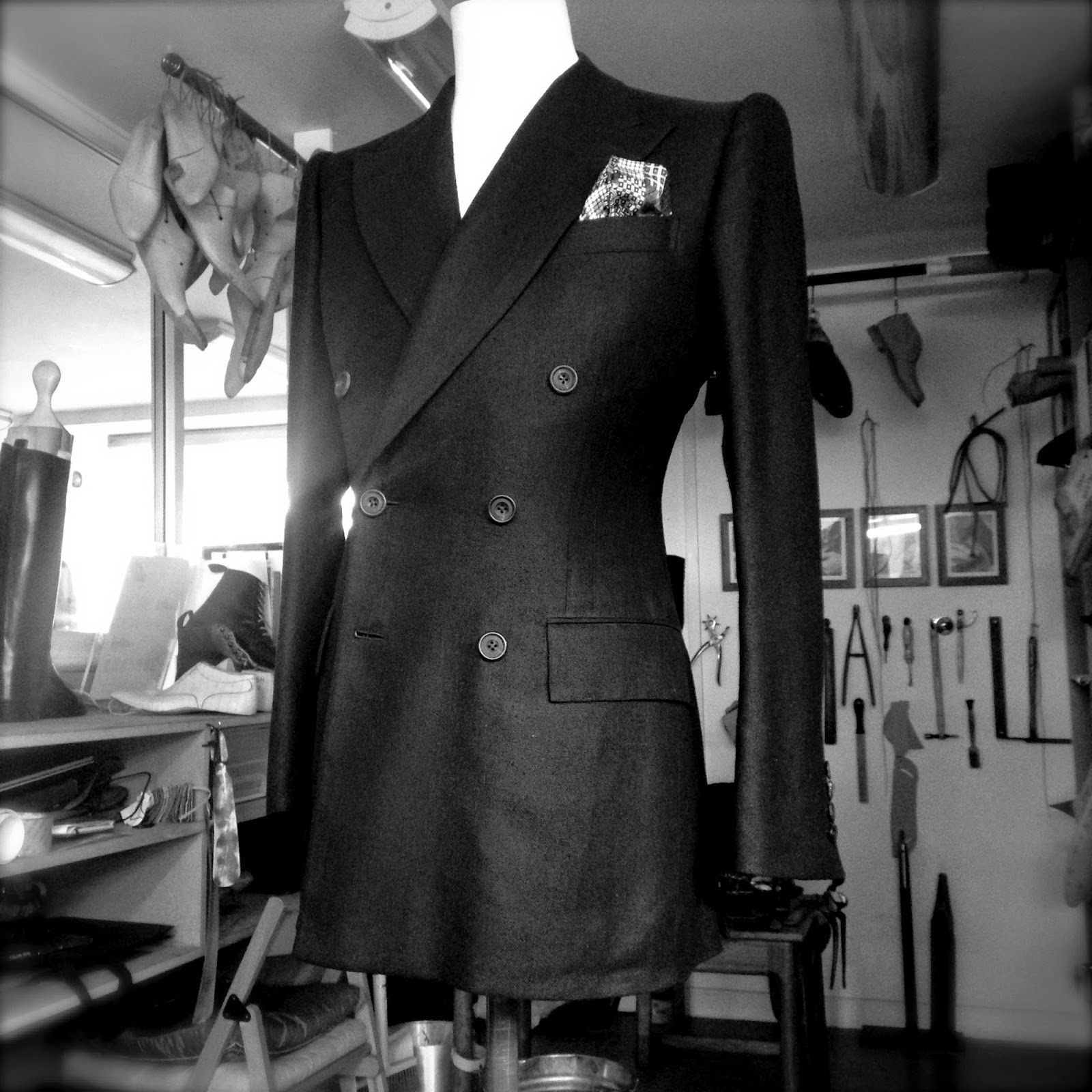 DAVIDE TAUB: Black 100% Silk: Double-Breasted Suit, Semi-Lined w ...