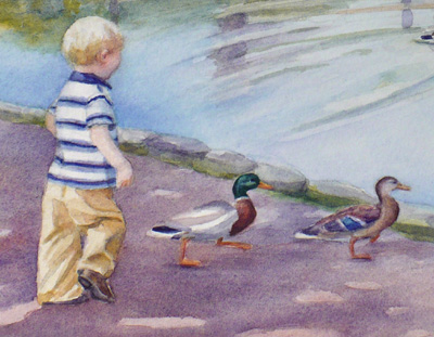 Zeh Original Art Blog Watercolor and Oil Paintings: Boy Chasing Ducks ...