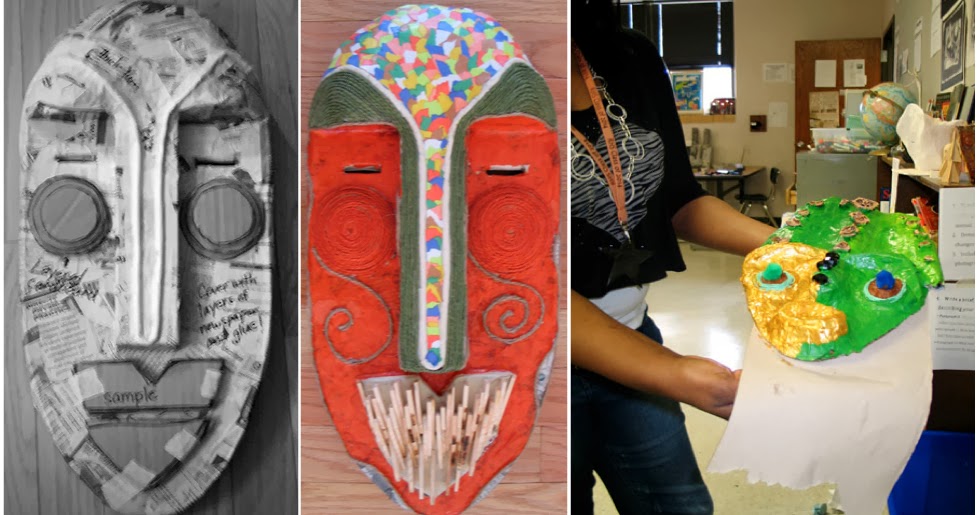 african masks from recycled materials: cardboard construction lesson ...