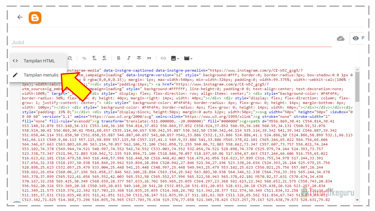 Cara Menyisipkan Kode HTML Instagram Ke Dalam Blog - TUTORIAL OKEGURU