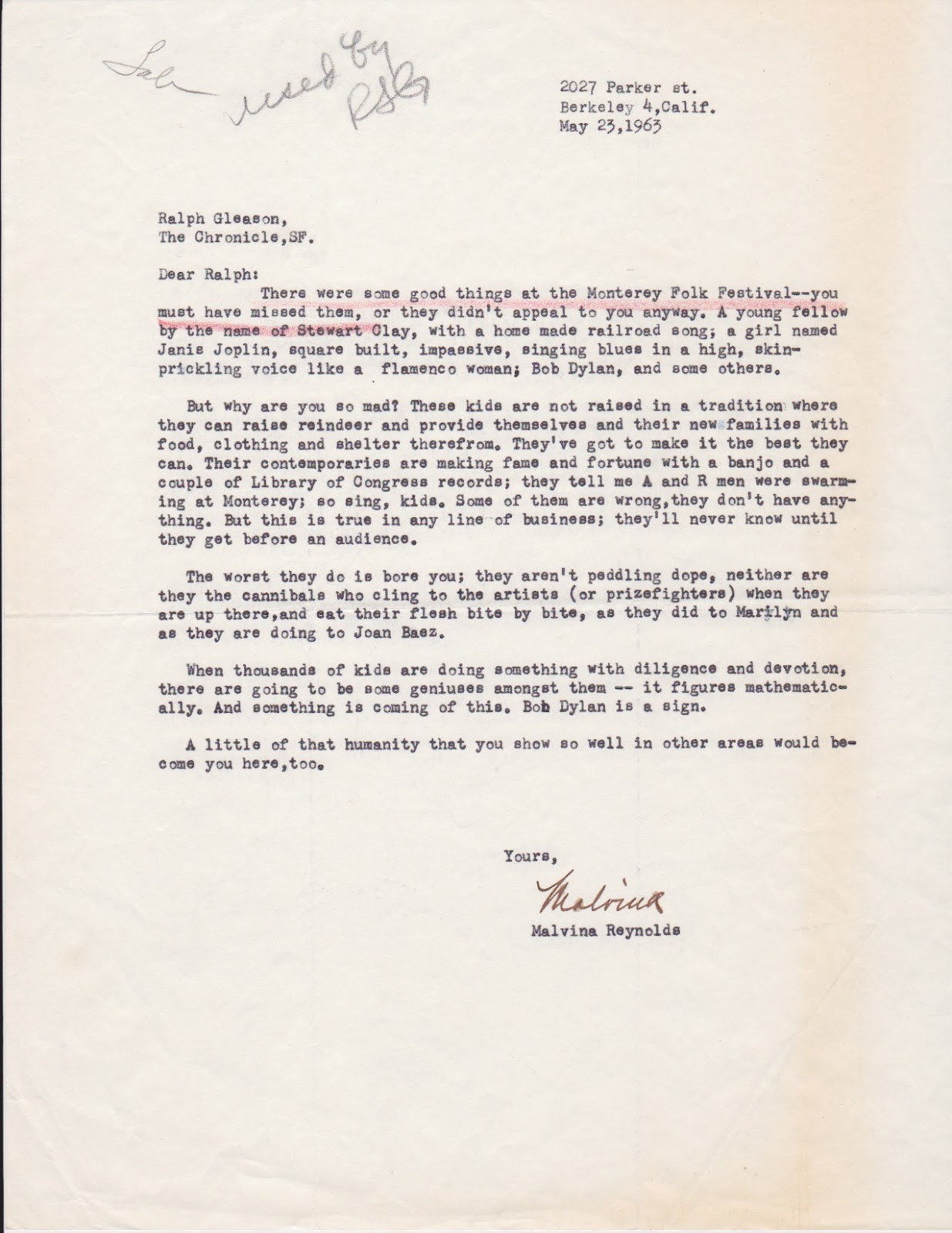 SOME INTERESTING LETTERS…AND MORE BOB DYLAN