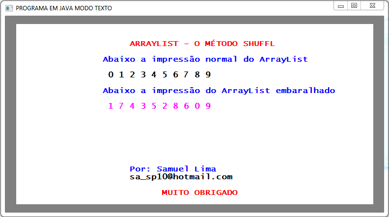 Samuel Lima - Programador C/C++/Java: ArrayList - o método shuffle