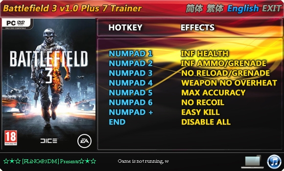 Battlefield 3 Trainer: (+7) [1.0] {FLiNG}