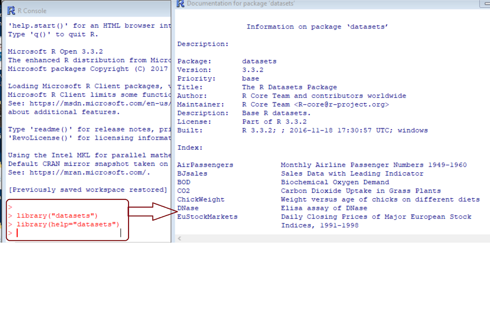 HodentekHelp: How do you find what practice datasets are available in R?