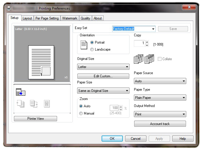 Pop up driver for account track on mac konicaminolta - cngor