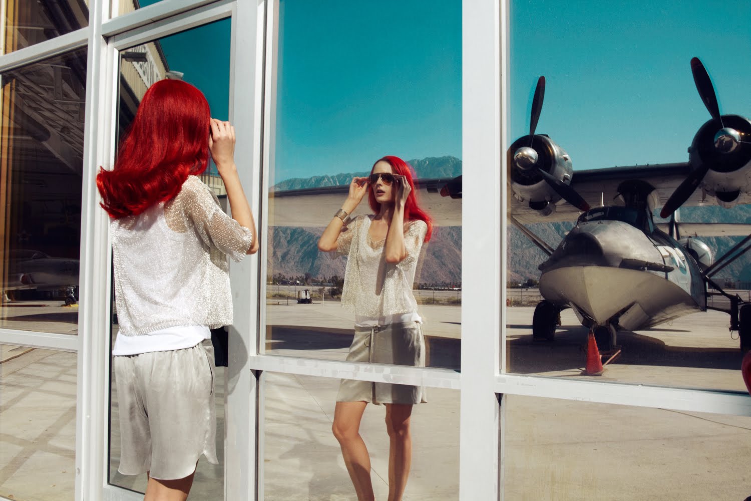 Angelika Kocheva model, fashion photoshoot at airport hangar, Airplane ...