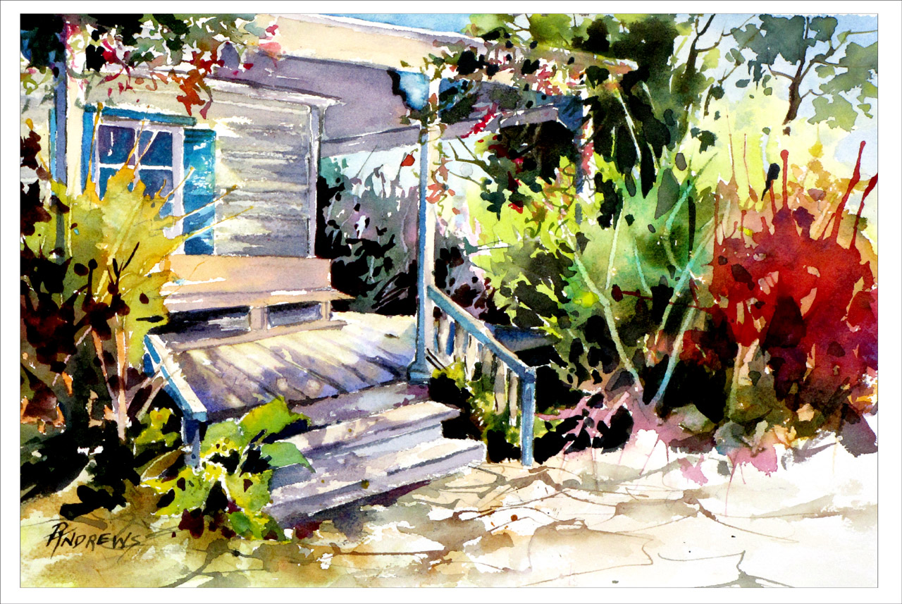 Rae Andrews : Bastrop Welcome..Landscape..Watercolor...Texas Artist ...