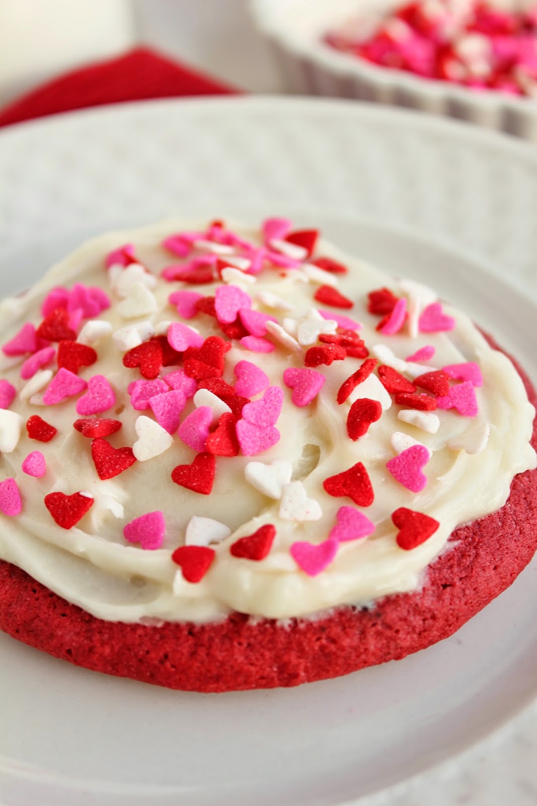 Soft Red Velvet Sugar Cookies with Almond Cream Cheese Frosting