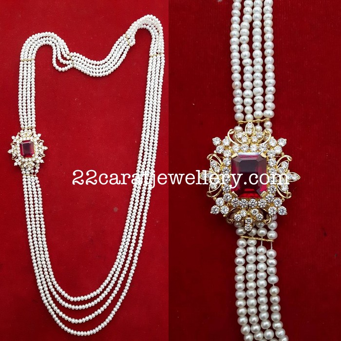 Pearls Multi Haram with Side Motif - Jewellery Designs