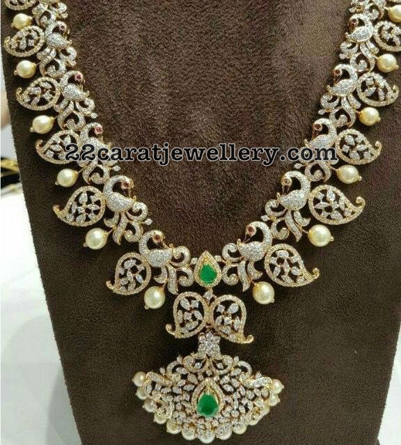 Trendy Diamond Peacock Mango Mala - Jewellery Designs