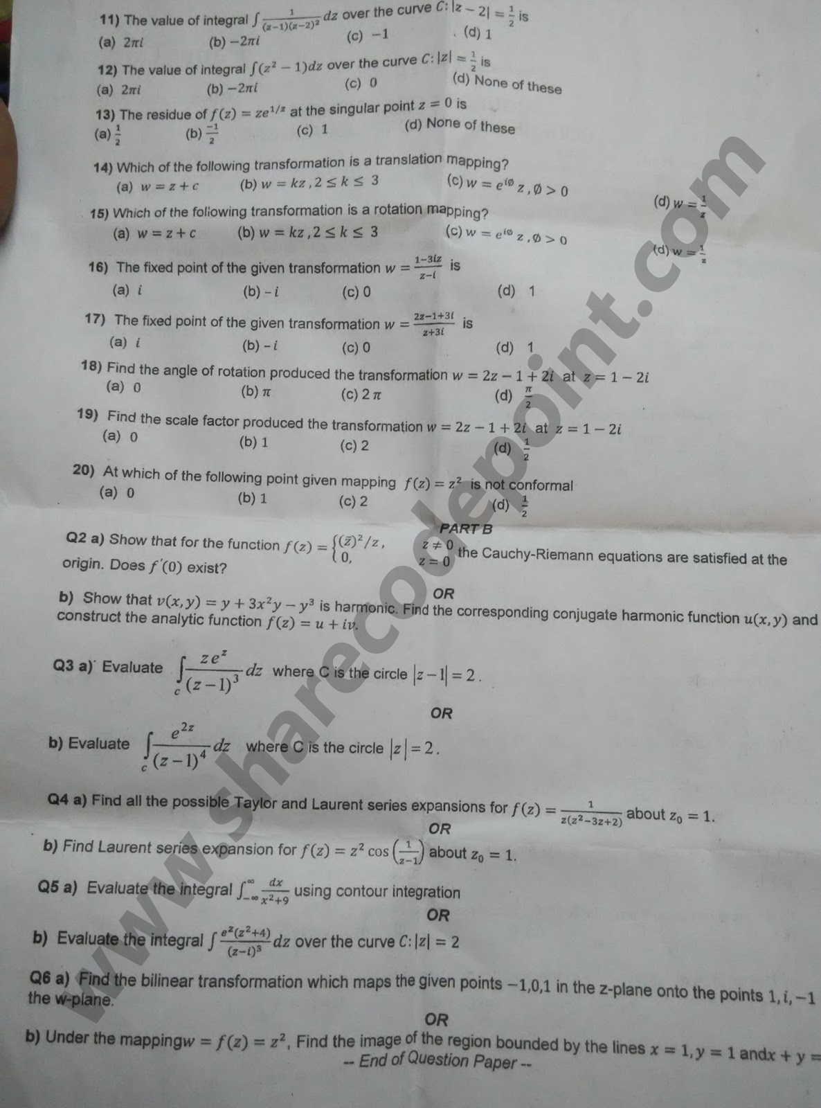 MTH213 : Complex Algebra End Term Exam Question Paper ( MCQ ...