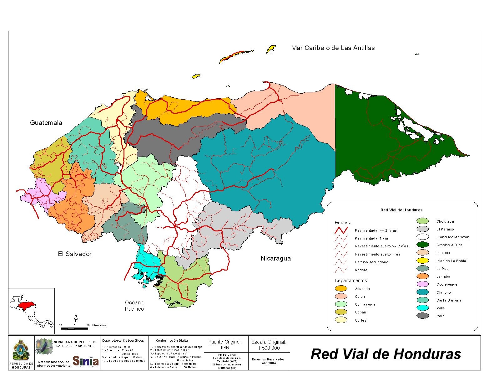 Brassavola Digbyana: Mapa de la República de Honduras