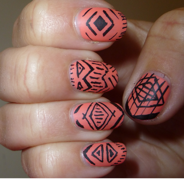 My Mint Nails: Orange Aztec Print