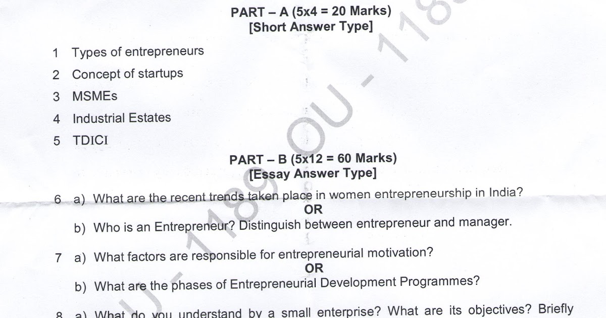 M.B.A. (CBSE) II - Semester Examination Sample Question Papers (OU)